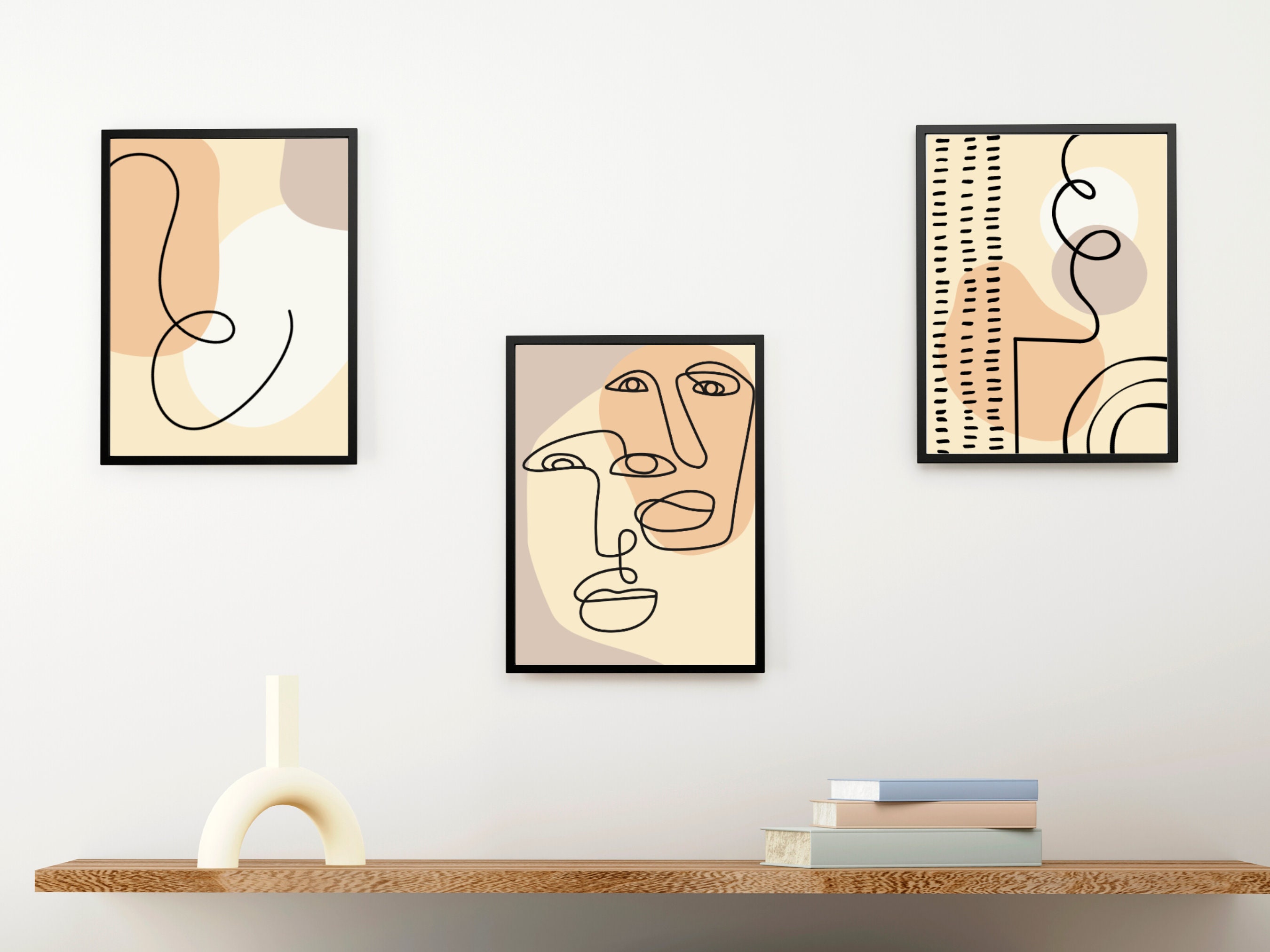 Neutral Abstract Line Art Wall Art Set of 3 Printable - Etsy