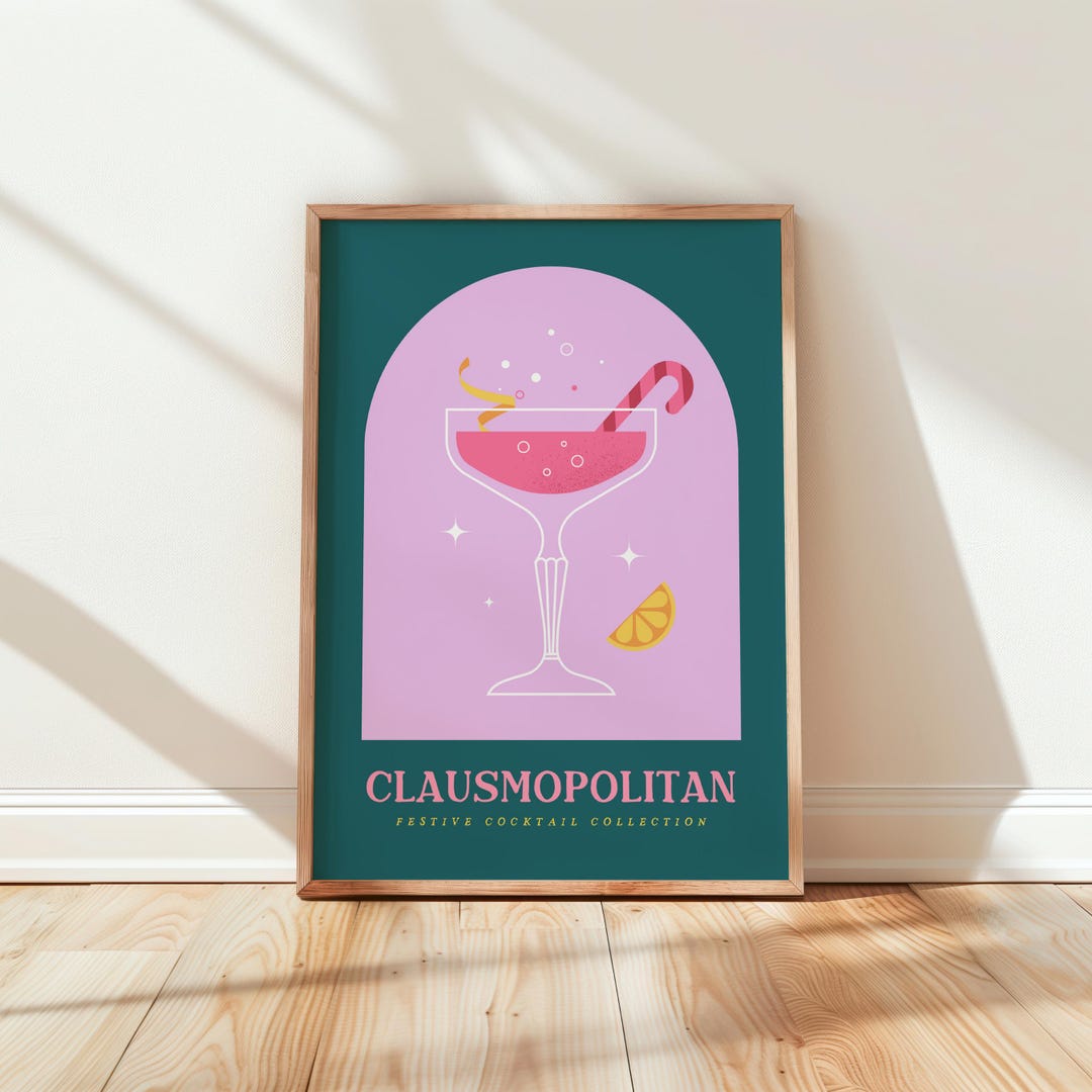 Clausmopolitan Christmas Cocktail Art Print | Festive Home Decor ...