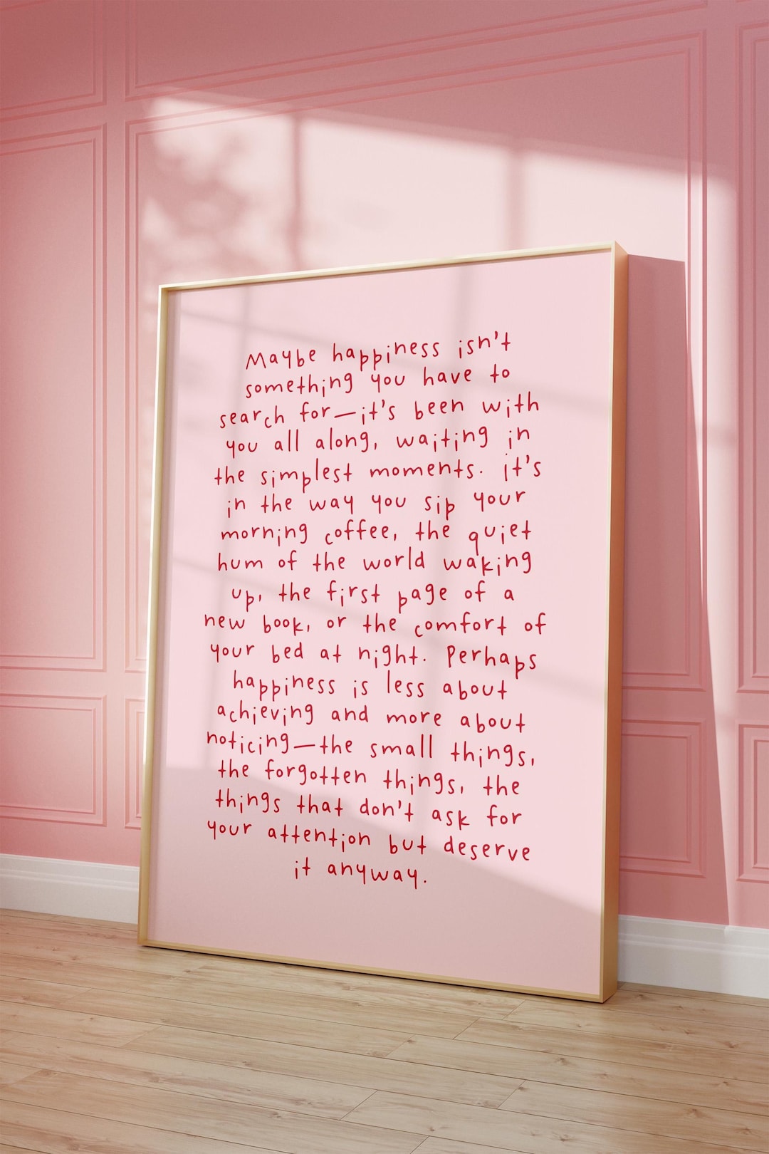 Happiness Quote Print | Pink & Red Typography Wall Art (digital ...