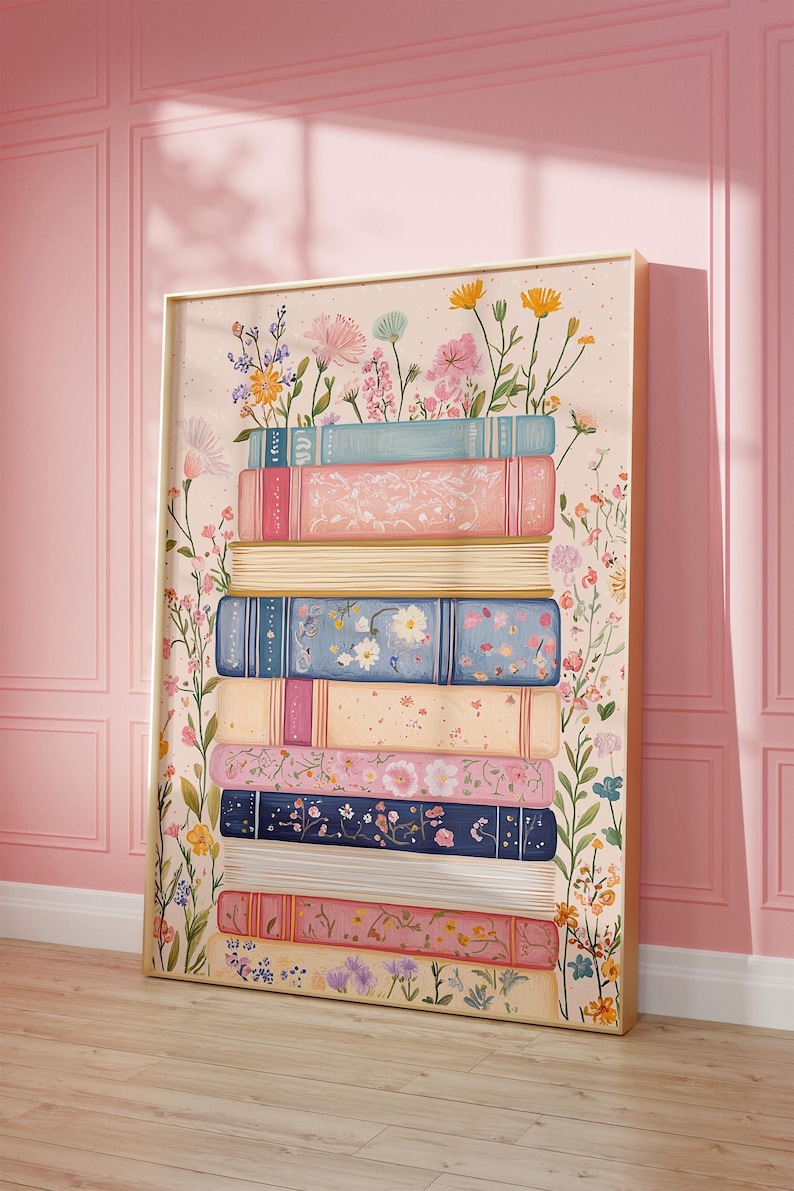 Floral Stacked Books Print | Book Lover Wall Art (digital Download) - Etsy