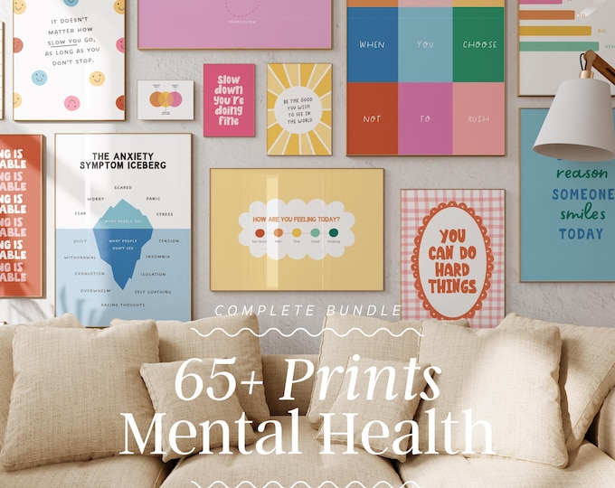 MINDFUL Set of 5 Prints, Therapy Office, Therapist Decor, Mental Health ...