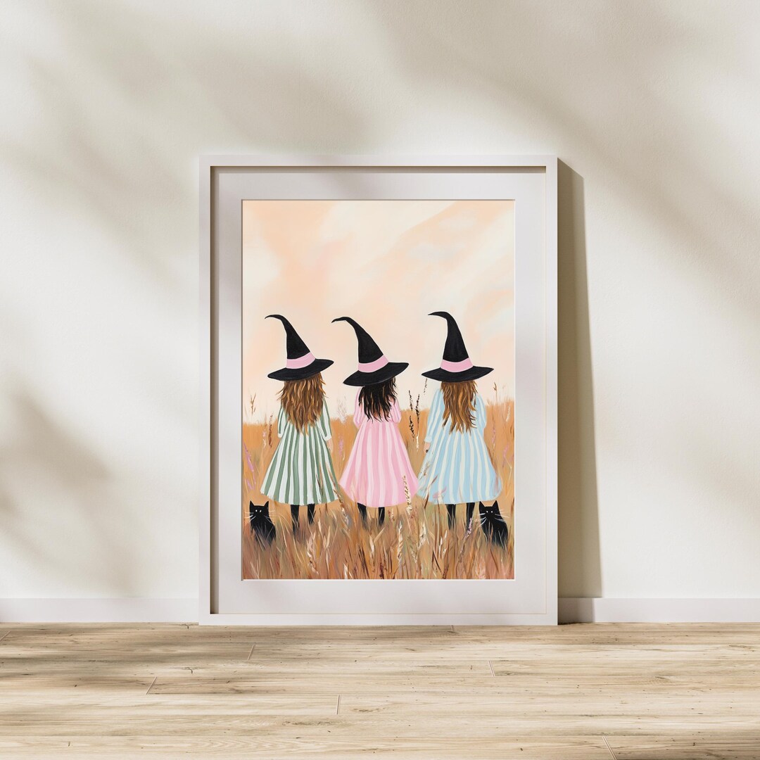 Pastel Halloween Witches Print | Preppy Autumn Wall Art (digital ...
