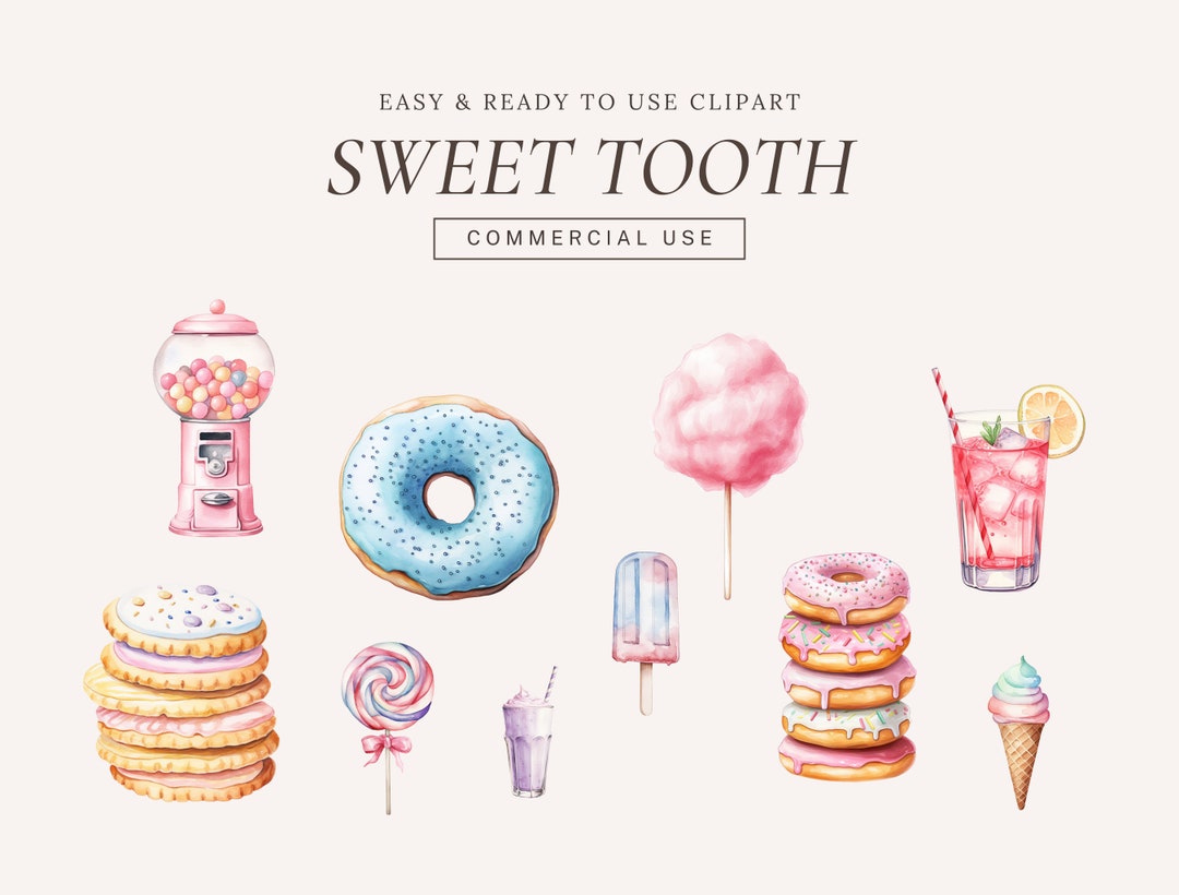 Sweet Tooth Clipart // Watercolor Sweets, Sweets Clipart Sets ...