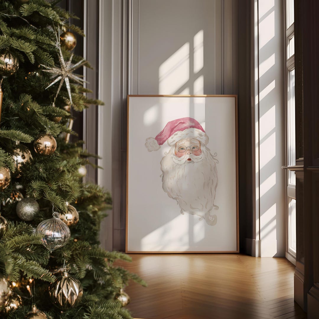 Santa Claus Christmas Print | Girly Pink Winter Decor (digital Download ...