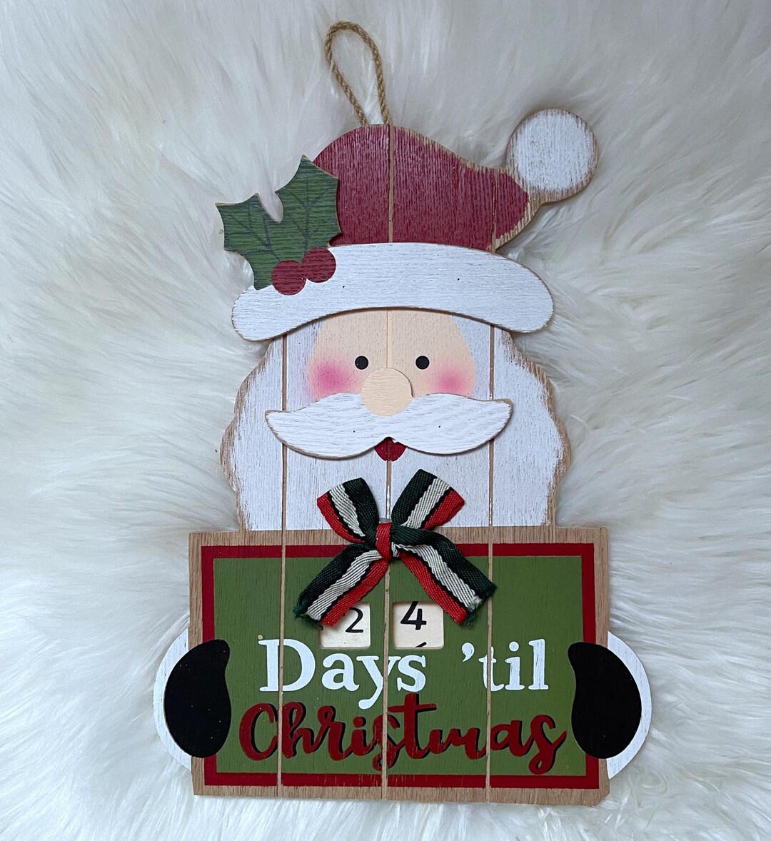 Santa Distressed Sign, Countdown to Christmas, Snowman Wreath Sign ...