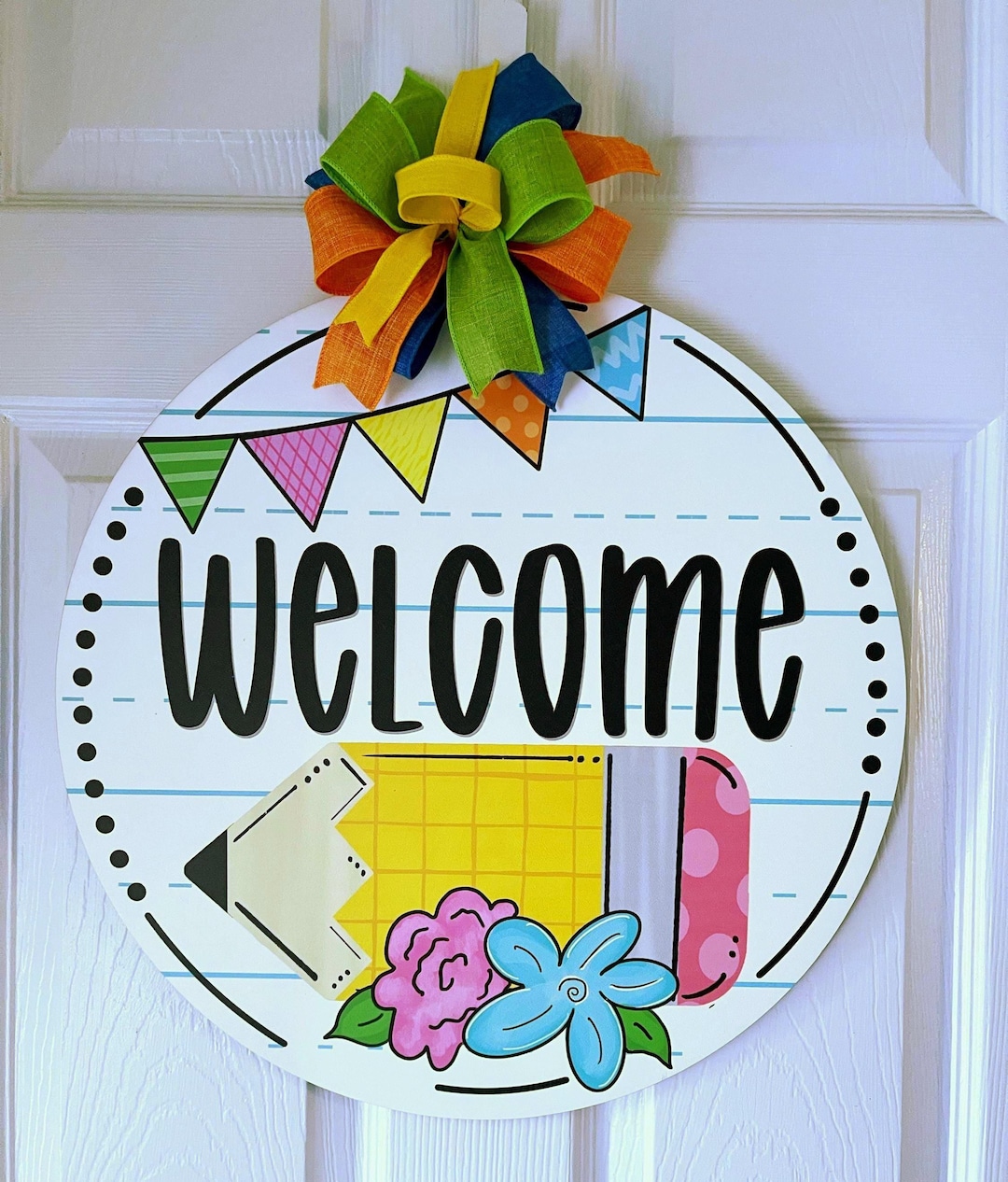 Welcome Wooden Door Hanger 18", Classroom Door Hanger, Door Decor, Back ...