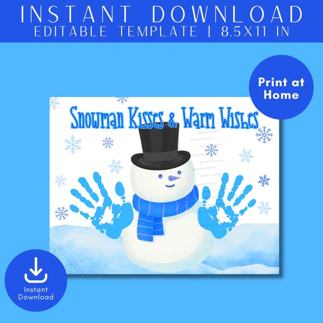 Snowman Handprint Craft, Winter Printable for Kids, Winter, Preschool ...