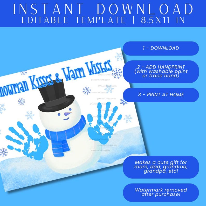 Snowman Handprint Craft, Winter Printable for Kids, Winter, Preschool ...