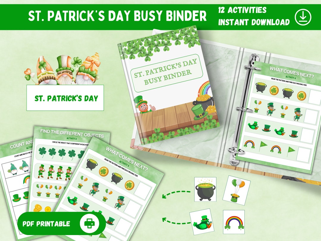 St. Patrick's Day Busy Binder for Kids, Activities for Kids, Indoor ...