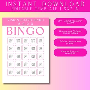 2025 Vision Board Bingo, Goal Setting, New Year Resolutions Worksheet ...