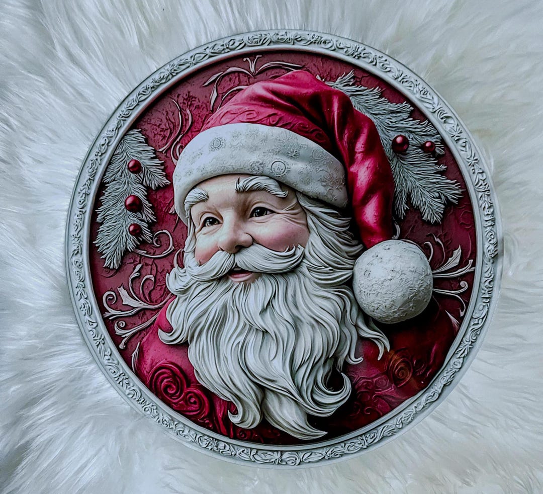 Santa Metal Christmas Round Wreath Sign, Winter Sign, Christmas Wreath ...