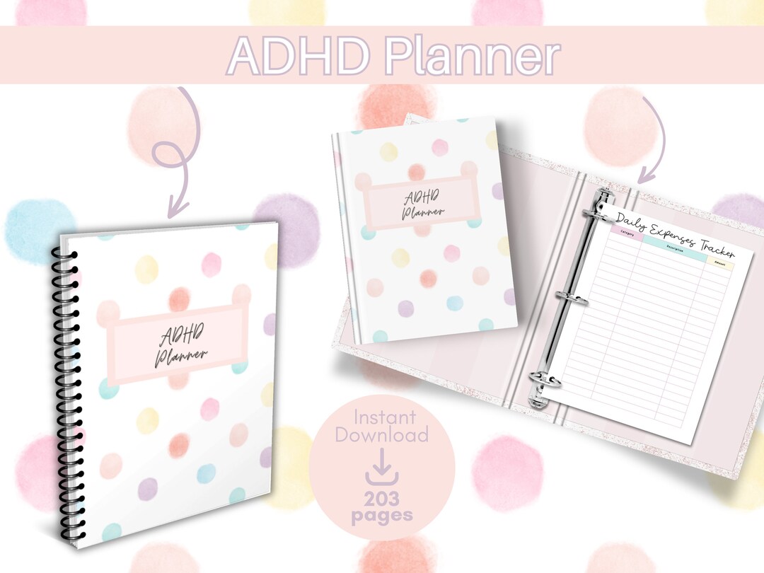 Polka Dot ADHD Planner, Printable Adult ADHD Journal, Daily Planner ...
