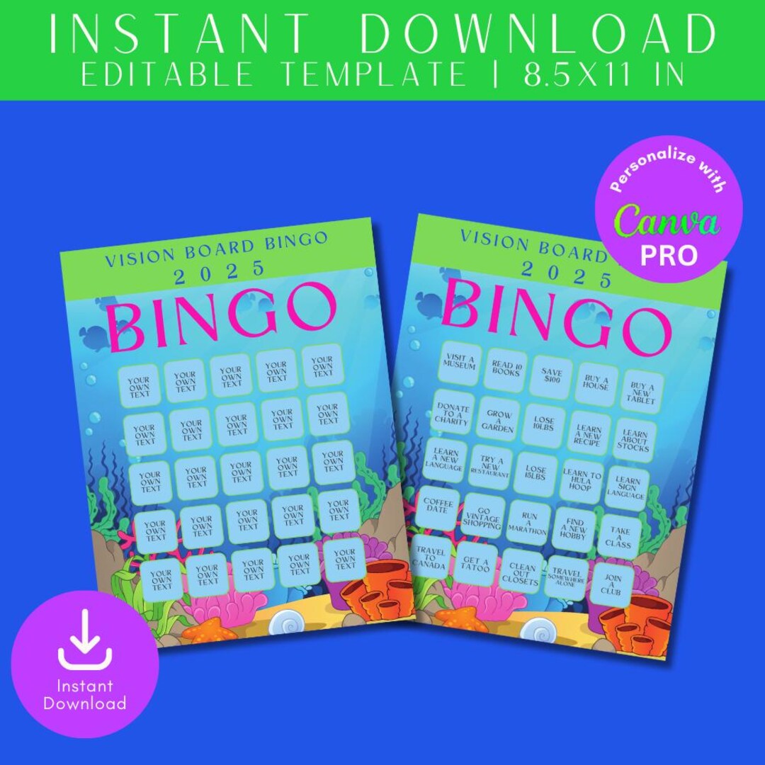 2025 Vision Board Bingo Under the Sea, Goal Setting, New Year ...