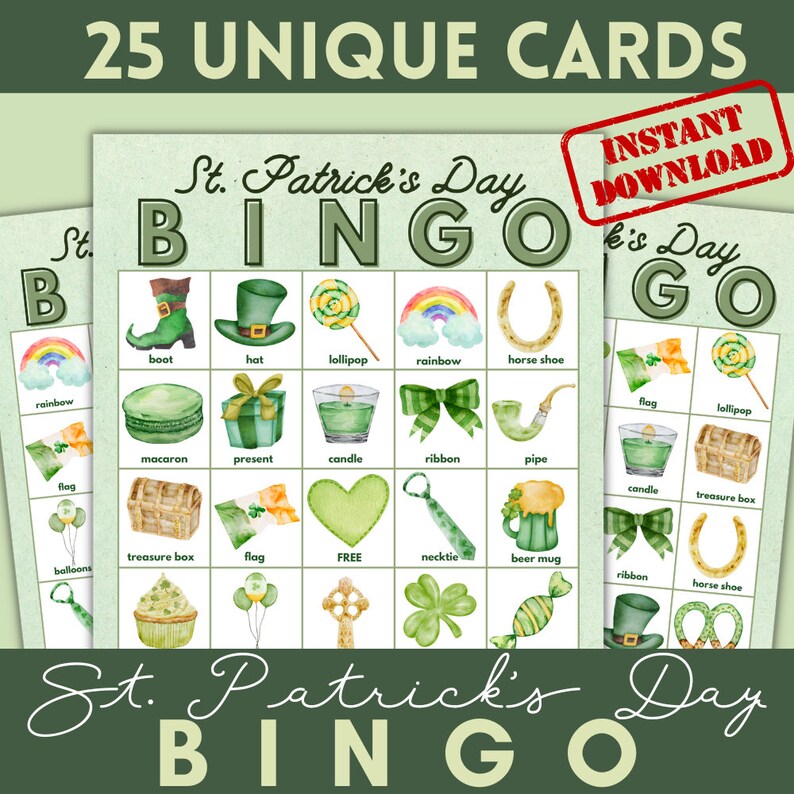 St. Patrick's Day Bingo White Background Cards, Activities for Kid and ...