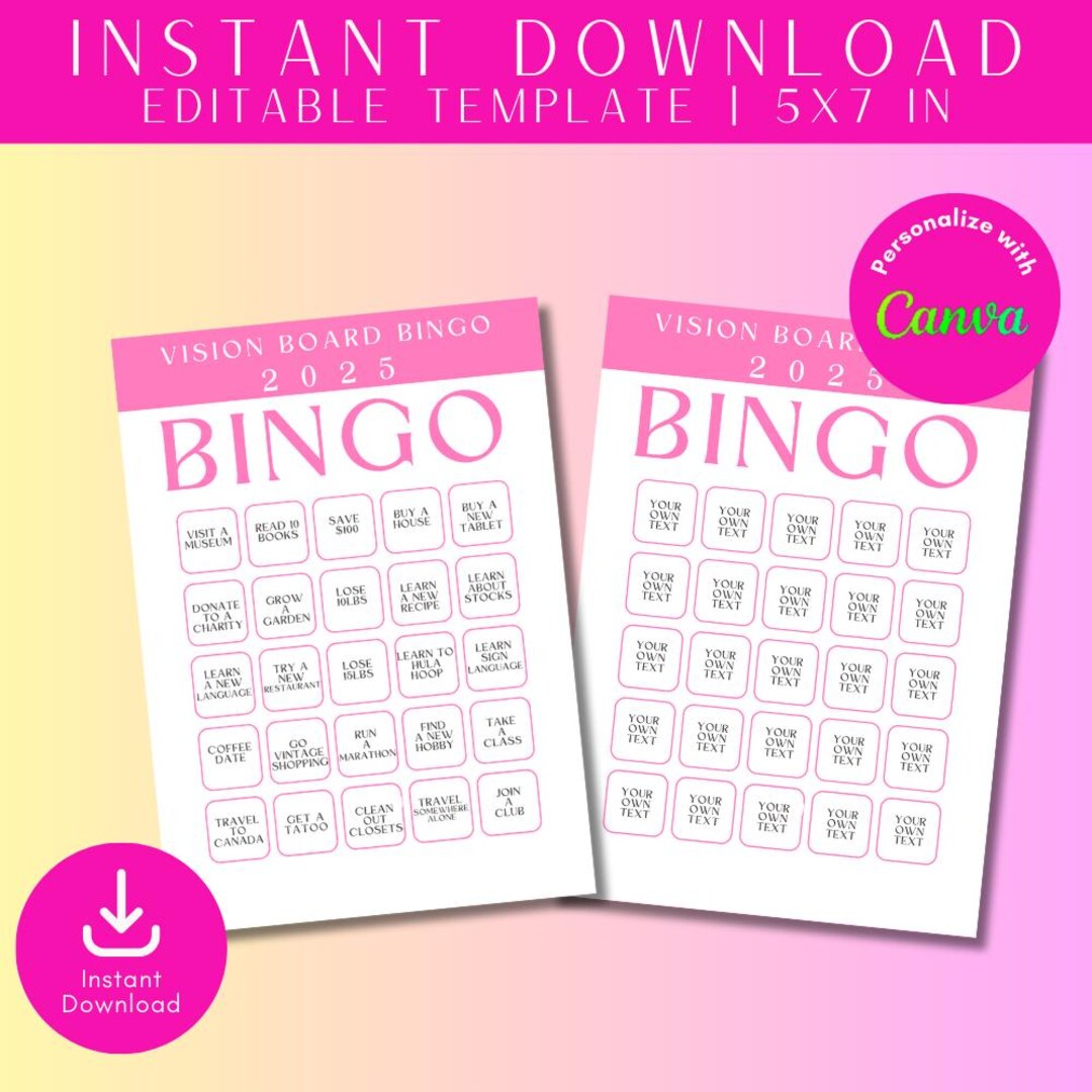 2025 Vision Board Bingo, Goal Setting, New Year Resolutions Worksheet ...