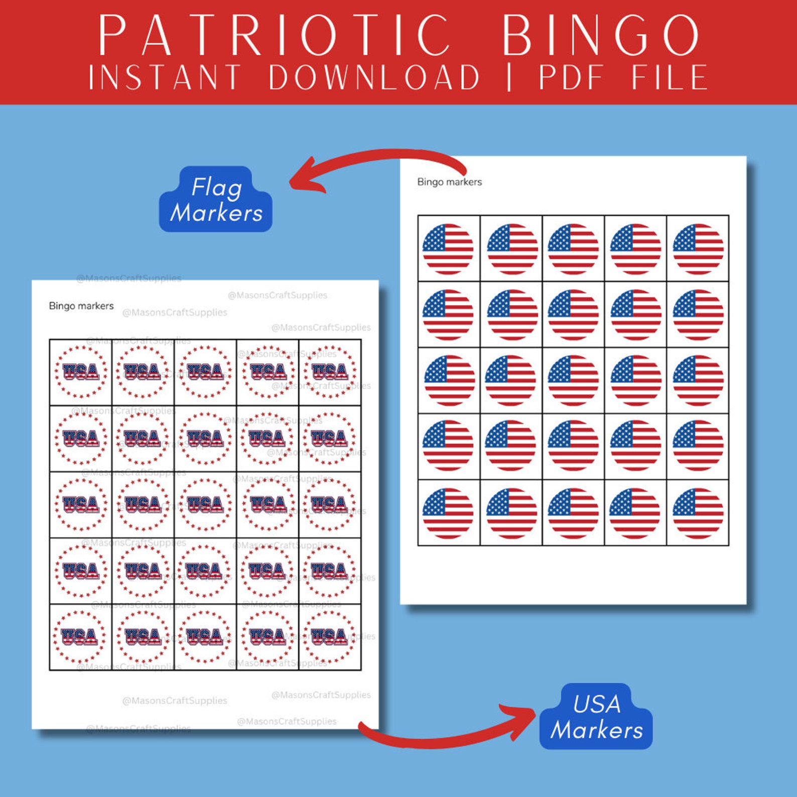 Patriotic Bingo Game, Printable Bingo Cards, 4ht of July, Memorial Day ...