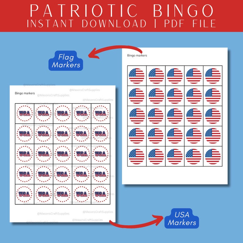 Patriotic Bingo Game, Printable Bingo Cards, 4ht of July, Memorial Day ...