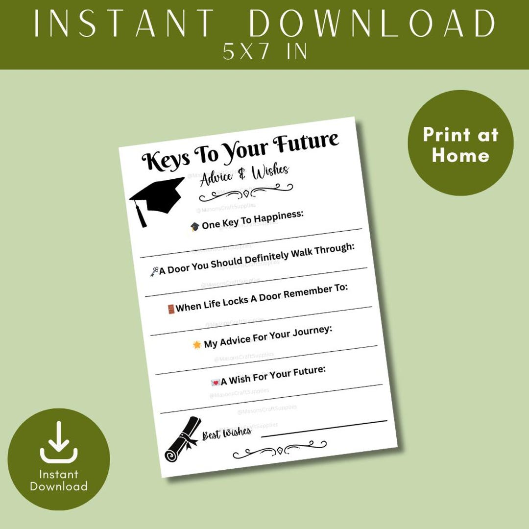 Graduation Advice and Wishes Card, Grad, Graduation Party, Printable ...