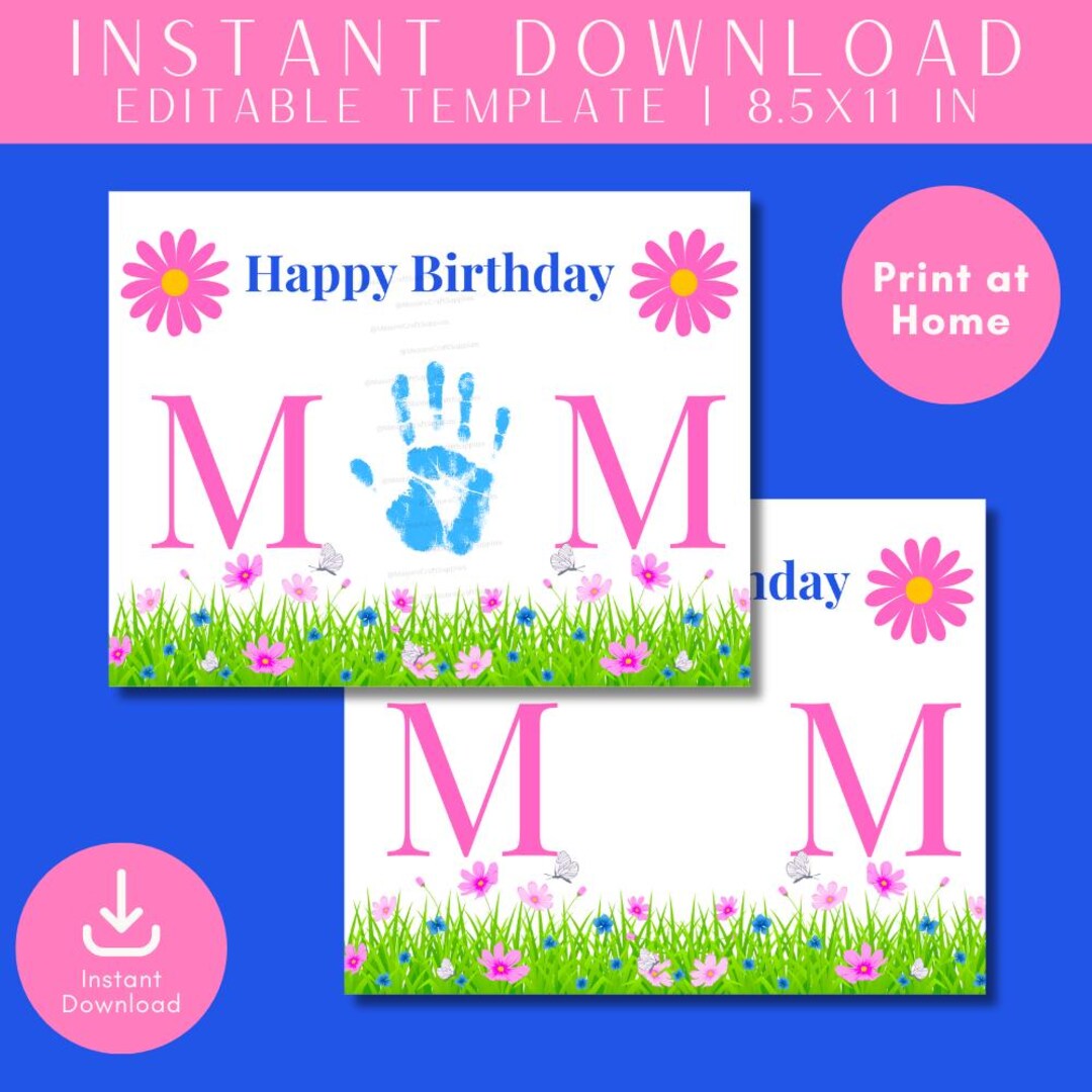 Happy Birthday Mom Day Handprint Craft, Birthday Gift for Mom ...