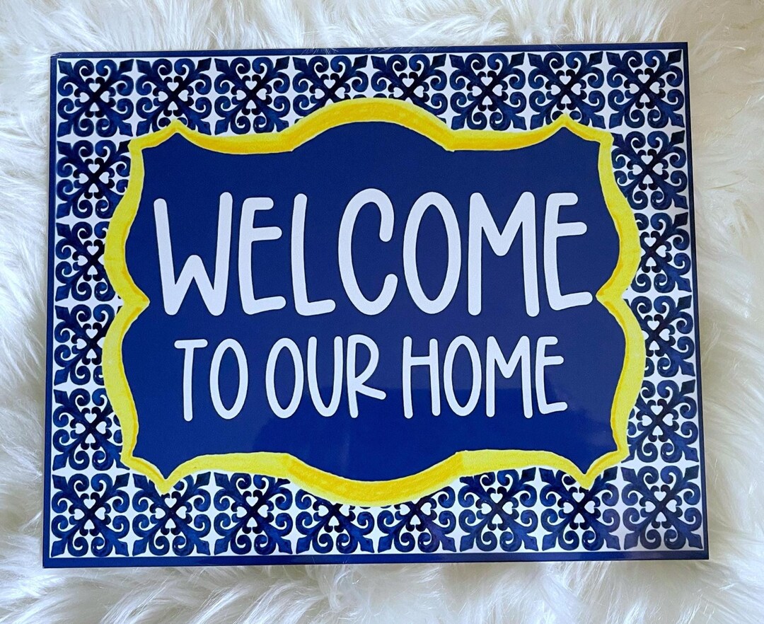 Blue and Yellow Welcome to Our Home Metal Wreath Sign, Welcome Sign ...