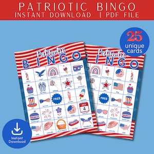 Patriotic Bingo Game, Printable Bingo Cards, 4ht of July, Memorial Day ...