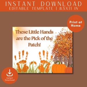 Pumpkin Patch Handprint Craft, Fall Printable for Kids, Autumn ...