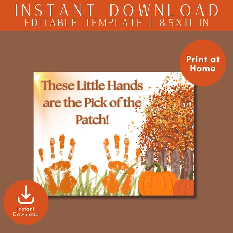 Pumpkin Patch Handprint Craft, Fall Printable for Kids, Autumn ...