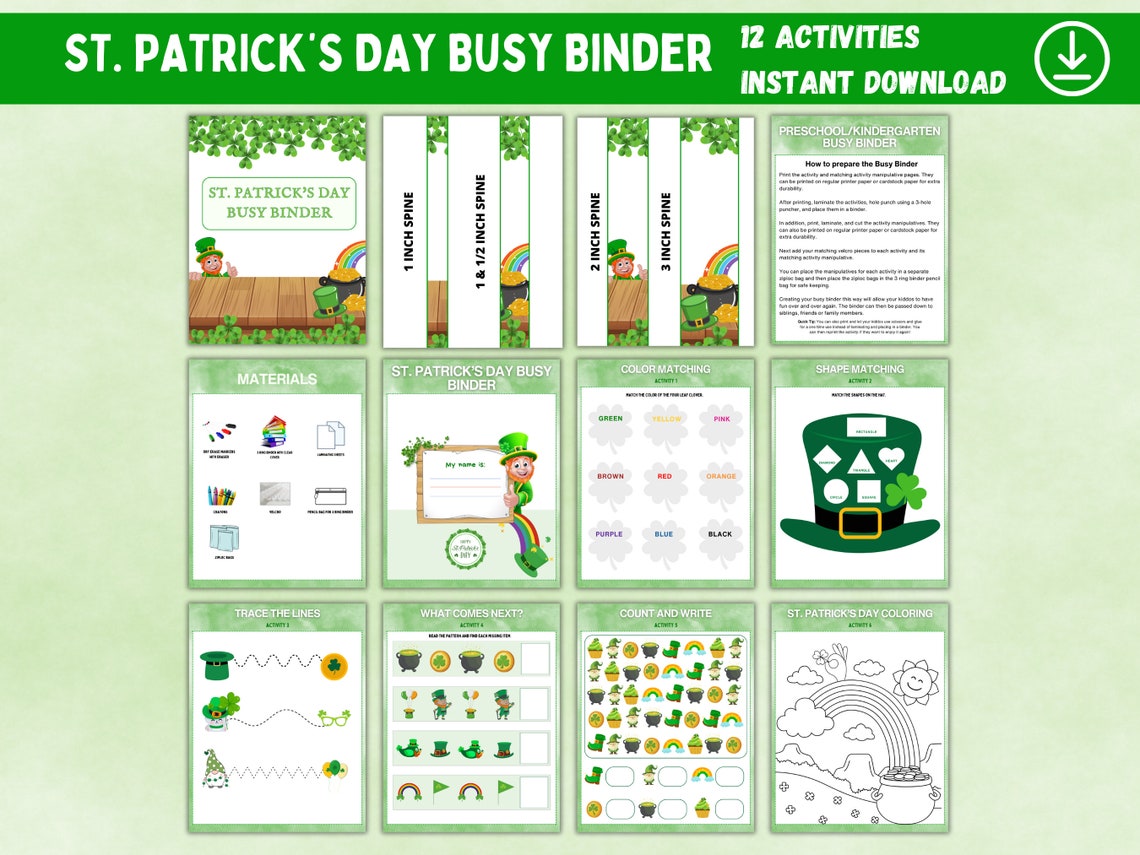 St. Patrick's Day Busy Binder for Kids, Activities for Kids, Indoor ...