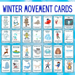 Winter Movement Cards for Kids, Flashcards, Indoor Activites for Kids ...