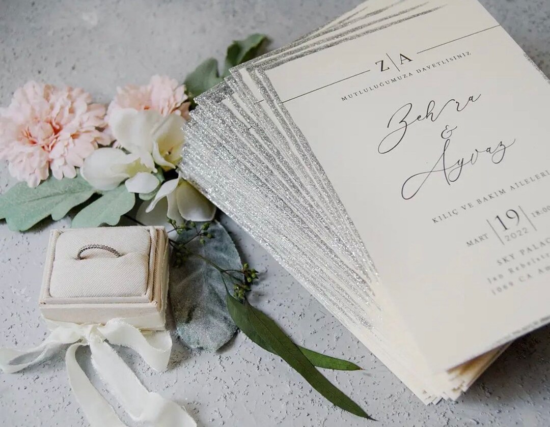 Silver Border Invitations, Textured Silver Letterpress Invitations ...