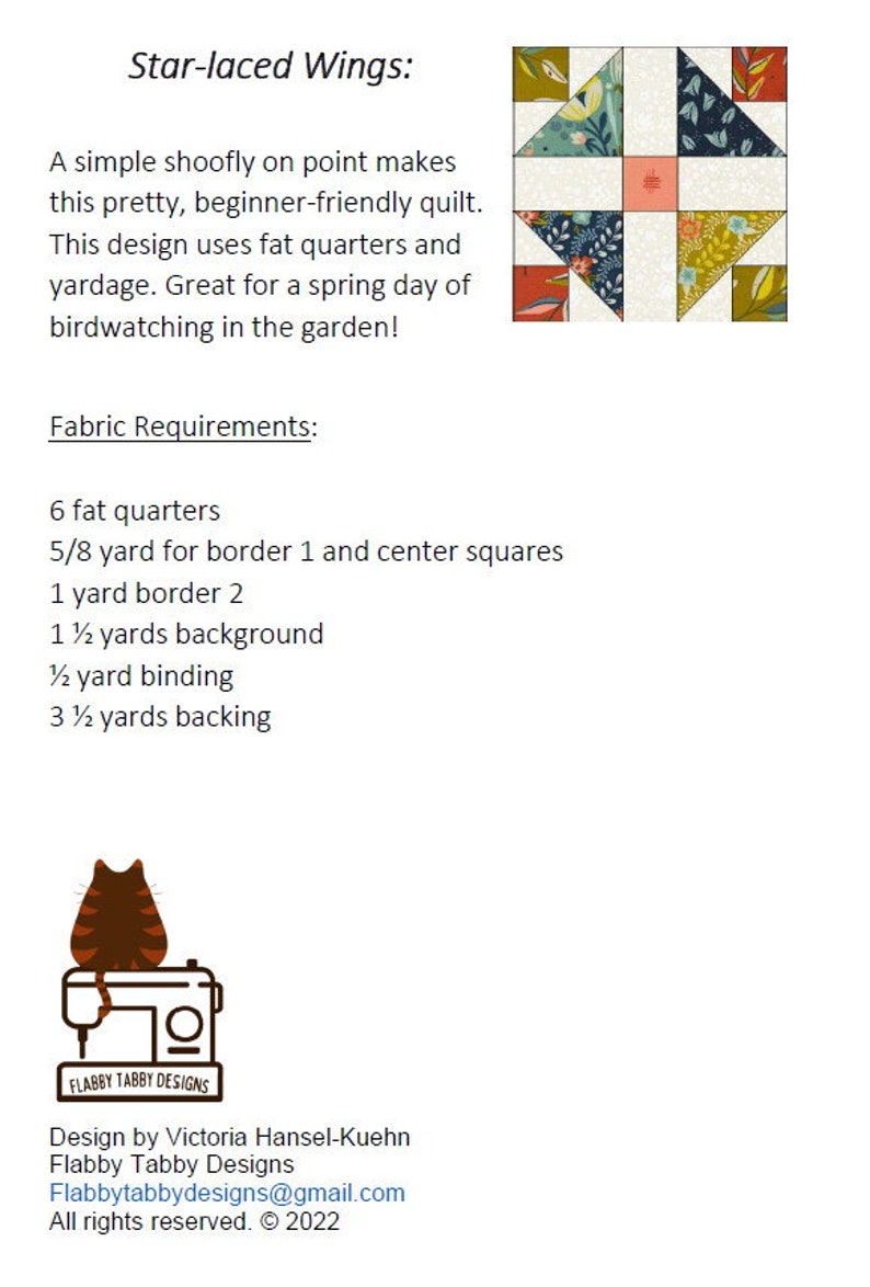 Star-laced Wings Quilt Pattern Throw Lap Size PAPER Copy Shoo-fly ...