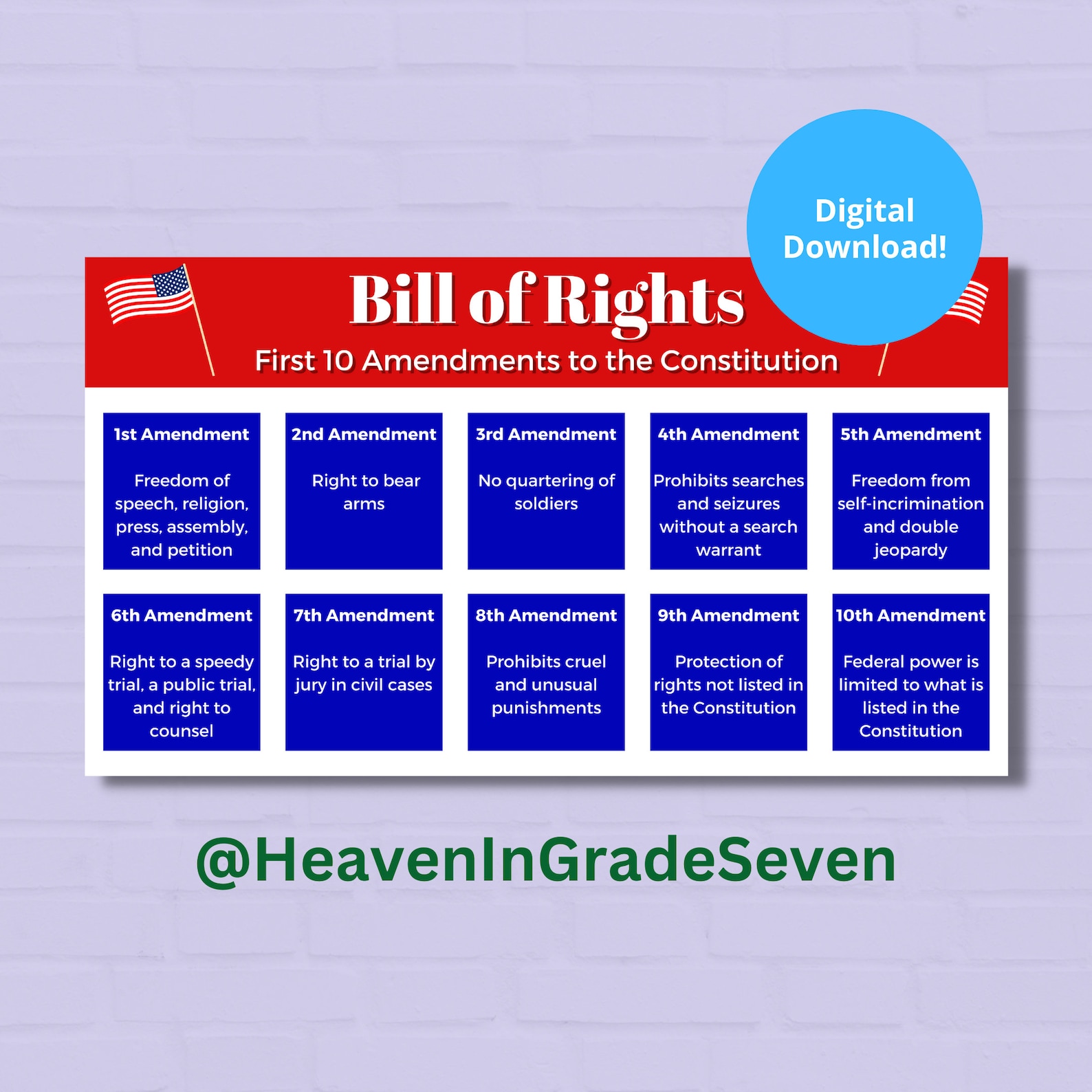 Bill of Rights Educational US History Poster Summary PDF Instant ...