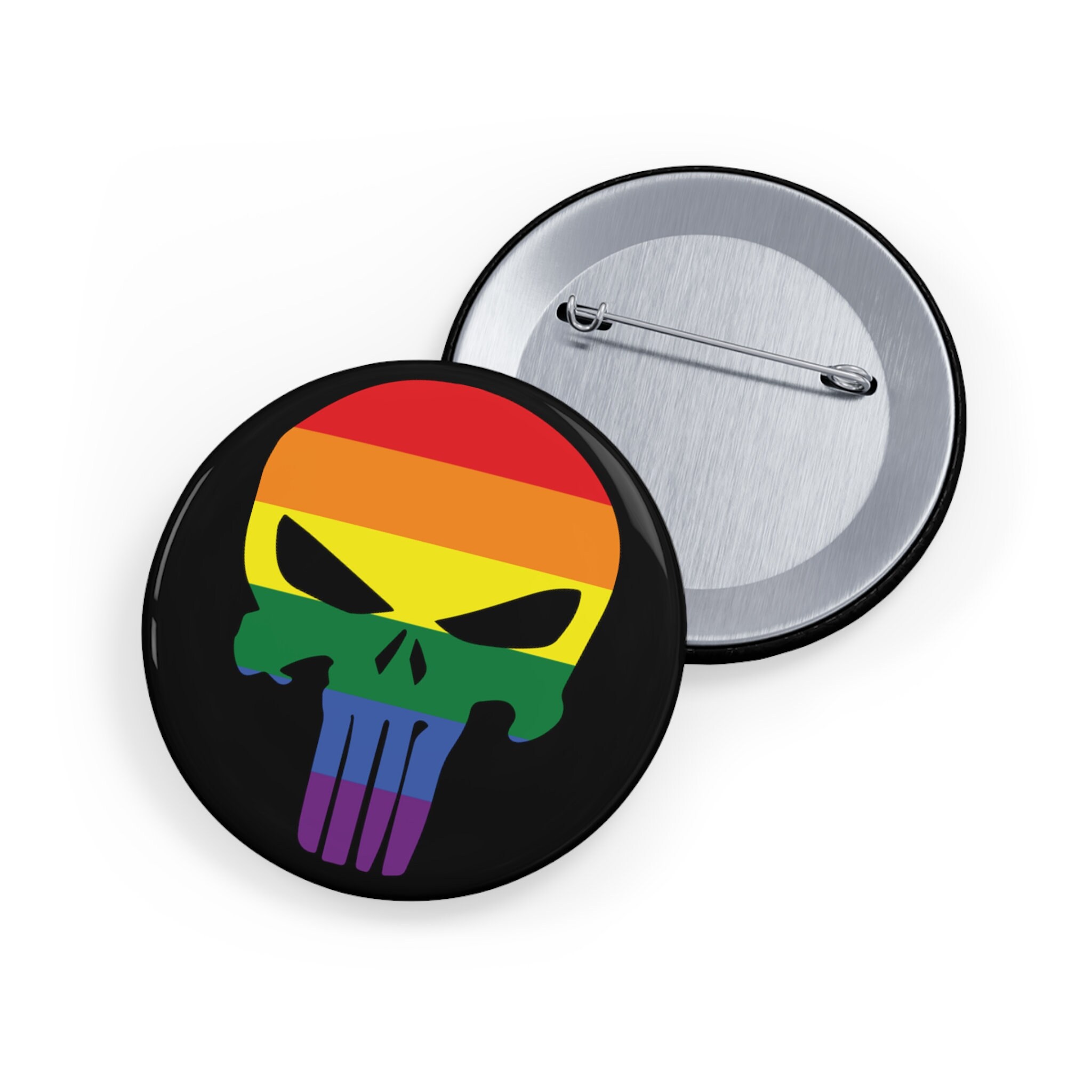 LGBTQ Pride Flag Punisher Skull Pin Button Accessorize With Pride ...