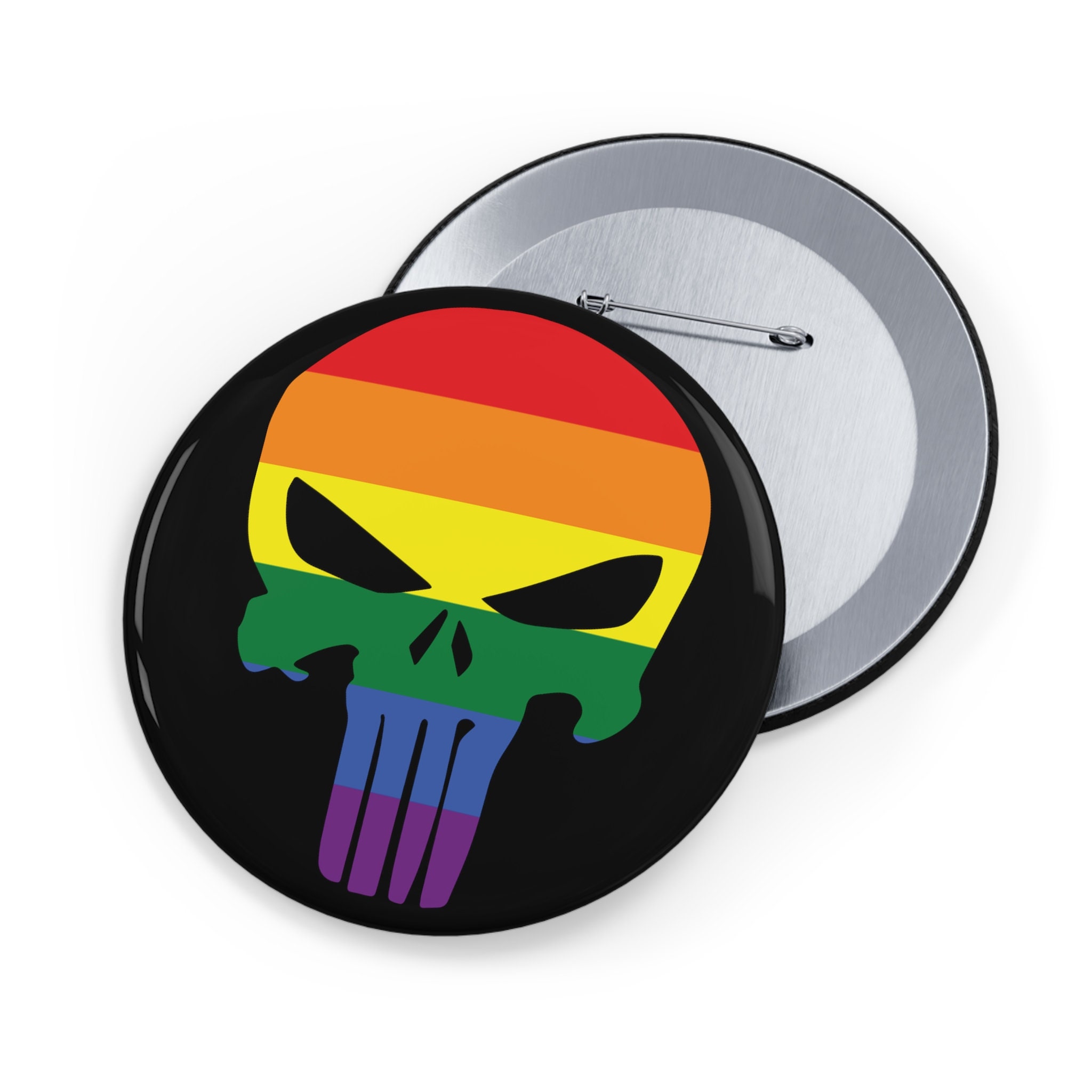 LGBTQ Pride Flag Punisher Skull Pin Button Accessorize With Pride ...