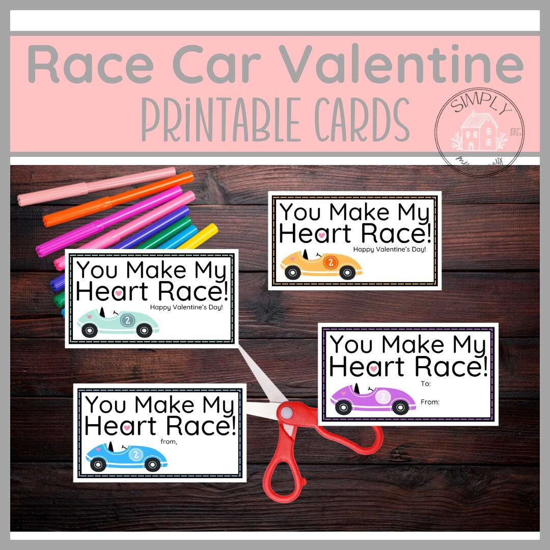Valentine Printable Cards Valentine Race Cars - Etsy