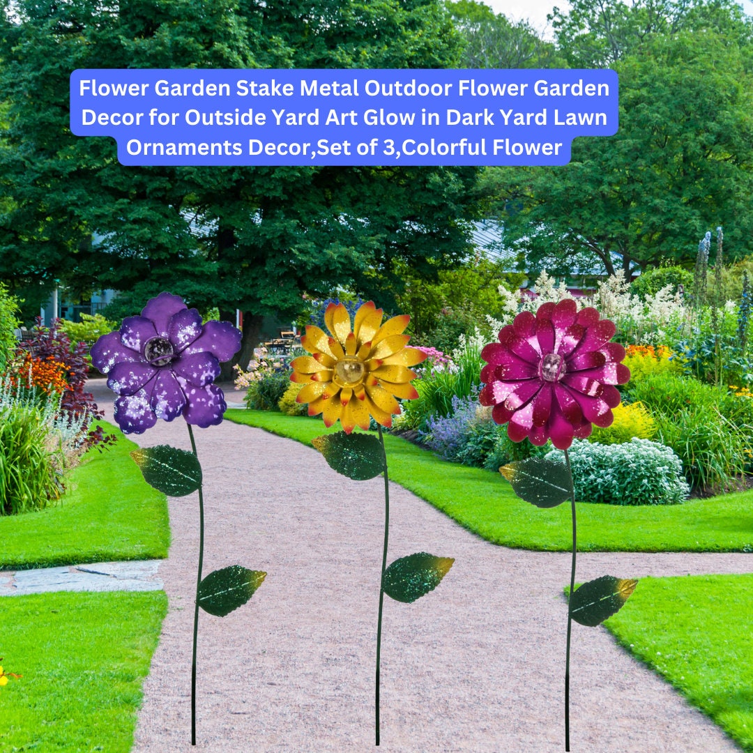 Flower Garden Stake Metal Outdoor Flower Garden Decor for Outside Yard ...