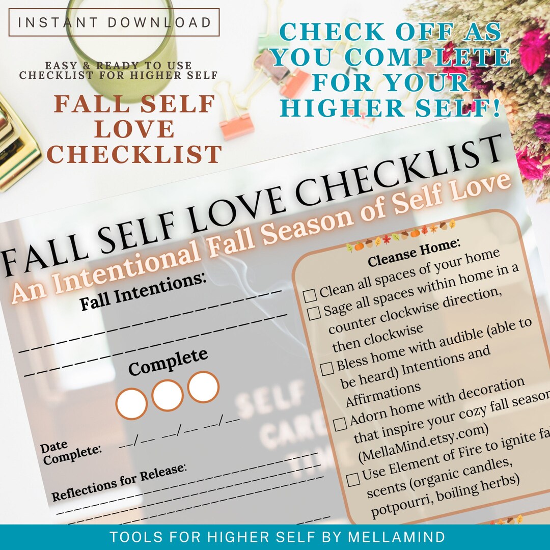 Self Care Download Checklist for Self Love Empowerment List PDF ...