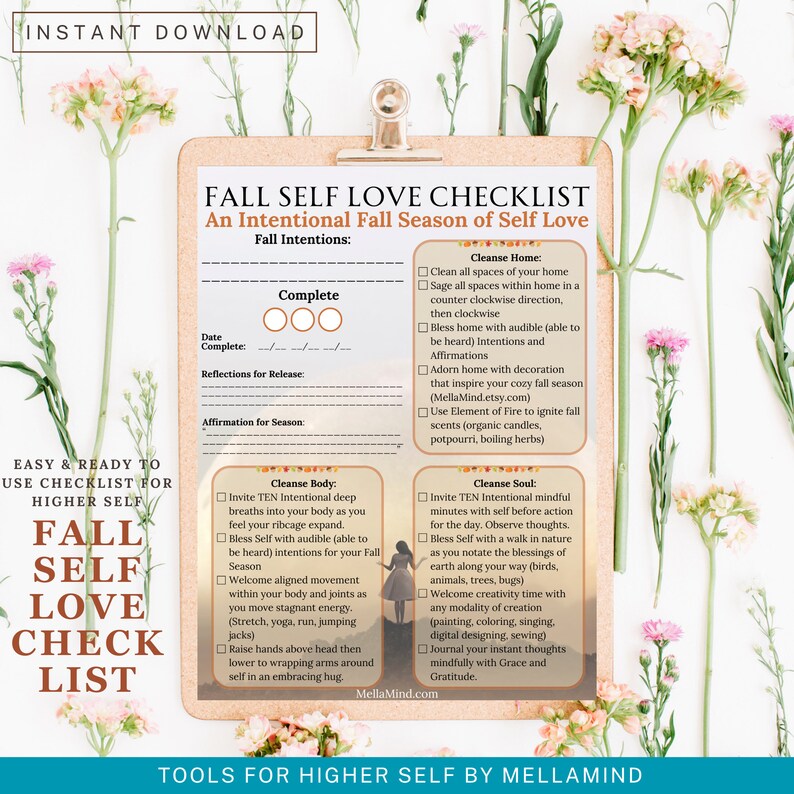 Fall Checklist for Self Love Worksheet Download Printable Checklist for ...