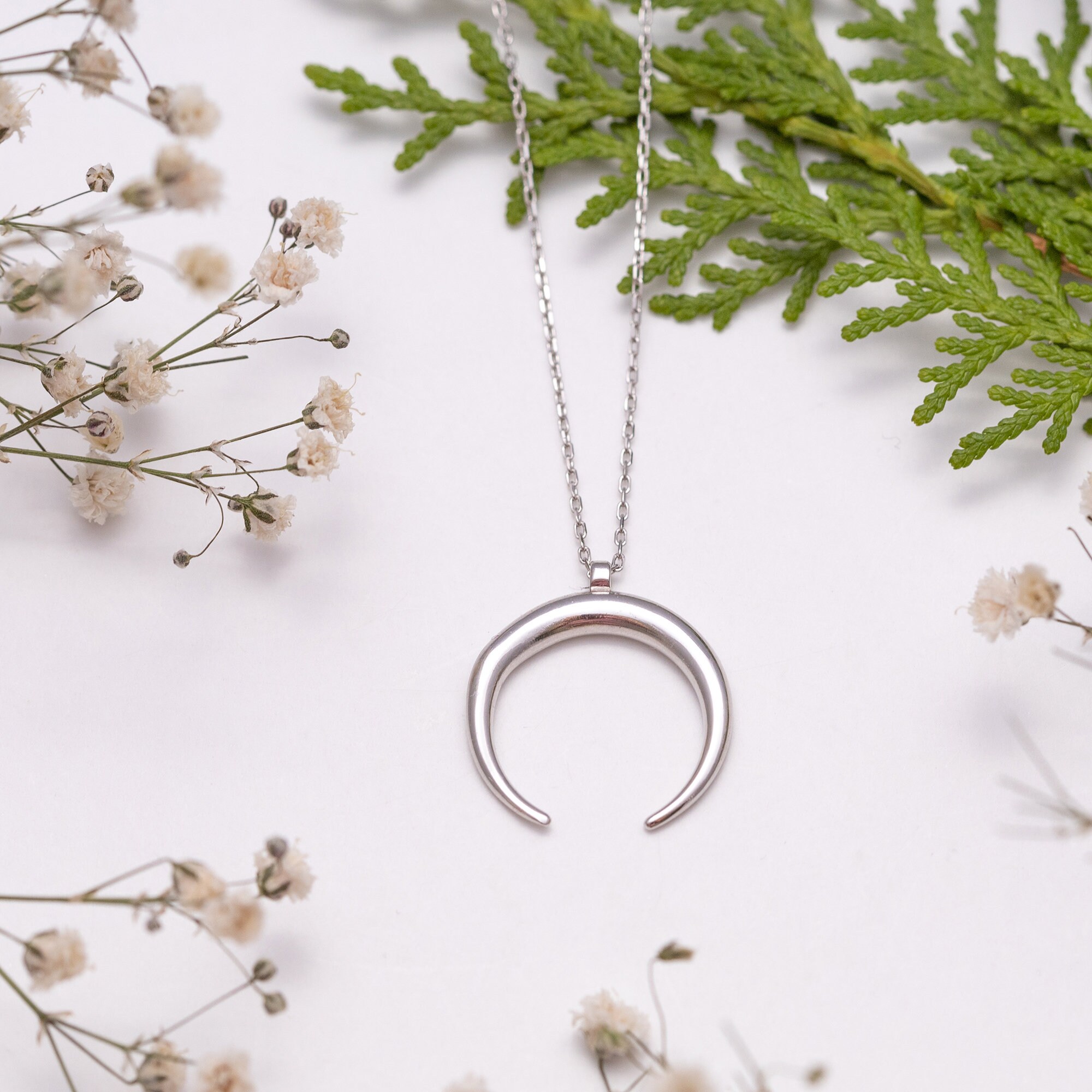 Silver Crescent Necklace Silver Crescent Pendant Necklace - Etsy