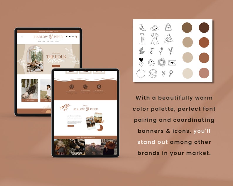 Warm Brown & Beige Shopify 2.0 Theme Template, Boho Fashion Clothing ...