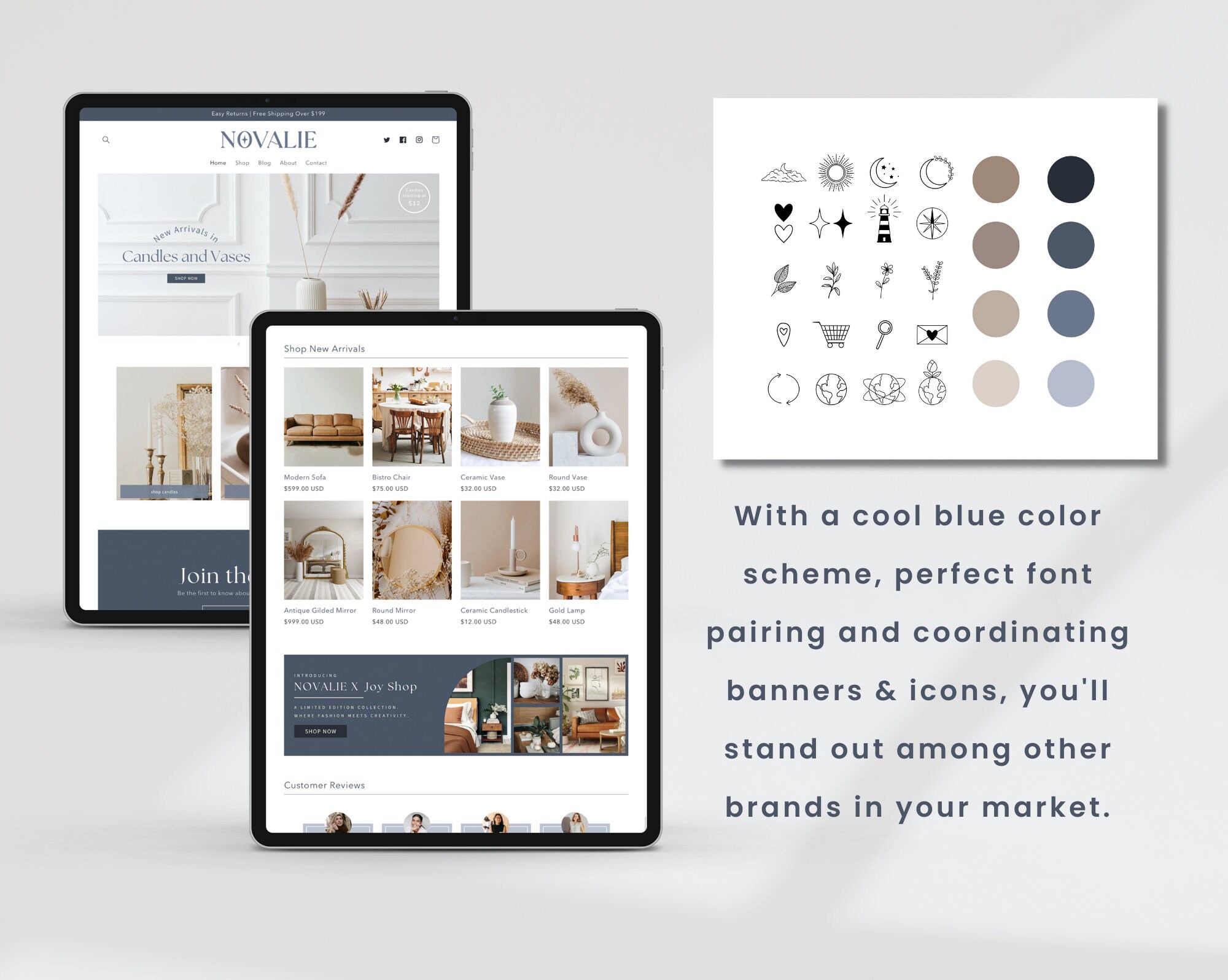Cool Blue & Beige Shopify 2.0 Theme Template, Fashion Clothing Minimal ...