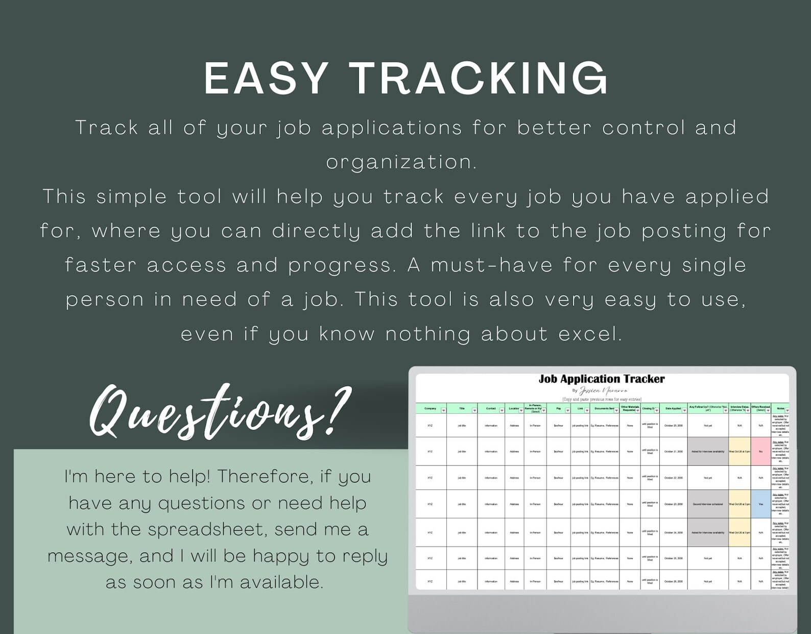 Job Tracker, Excel Template, Organization Tools, Job Tracking ...