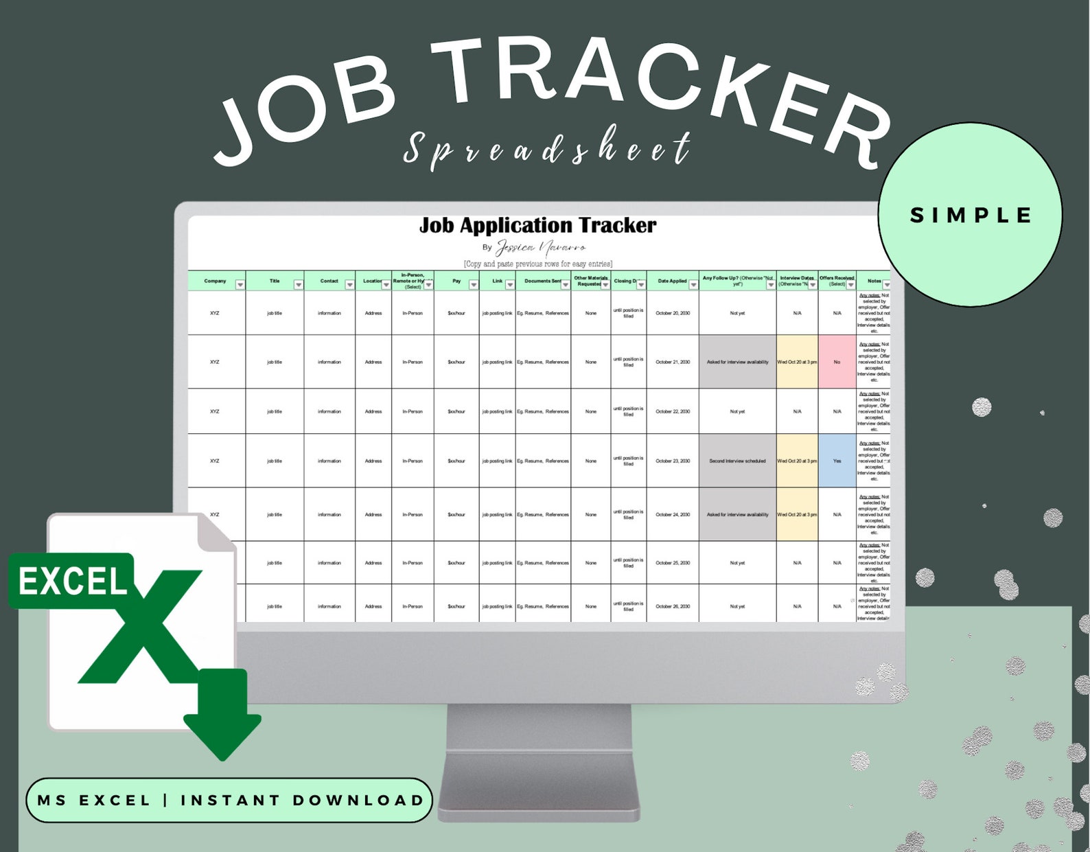 Job Tracker, Excel Template, Organization Tools, Job Tracking ...