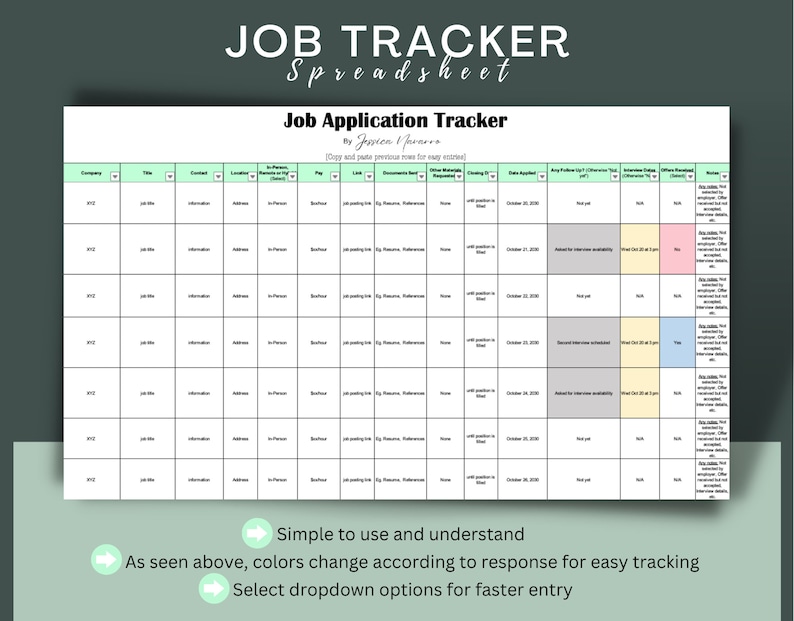 Job Tracker, Excel Template, Organization Tools, Job Tracking ... Job Tracker, Excel Template, Organization Tools, Job Tracking ...