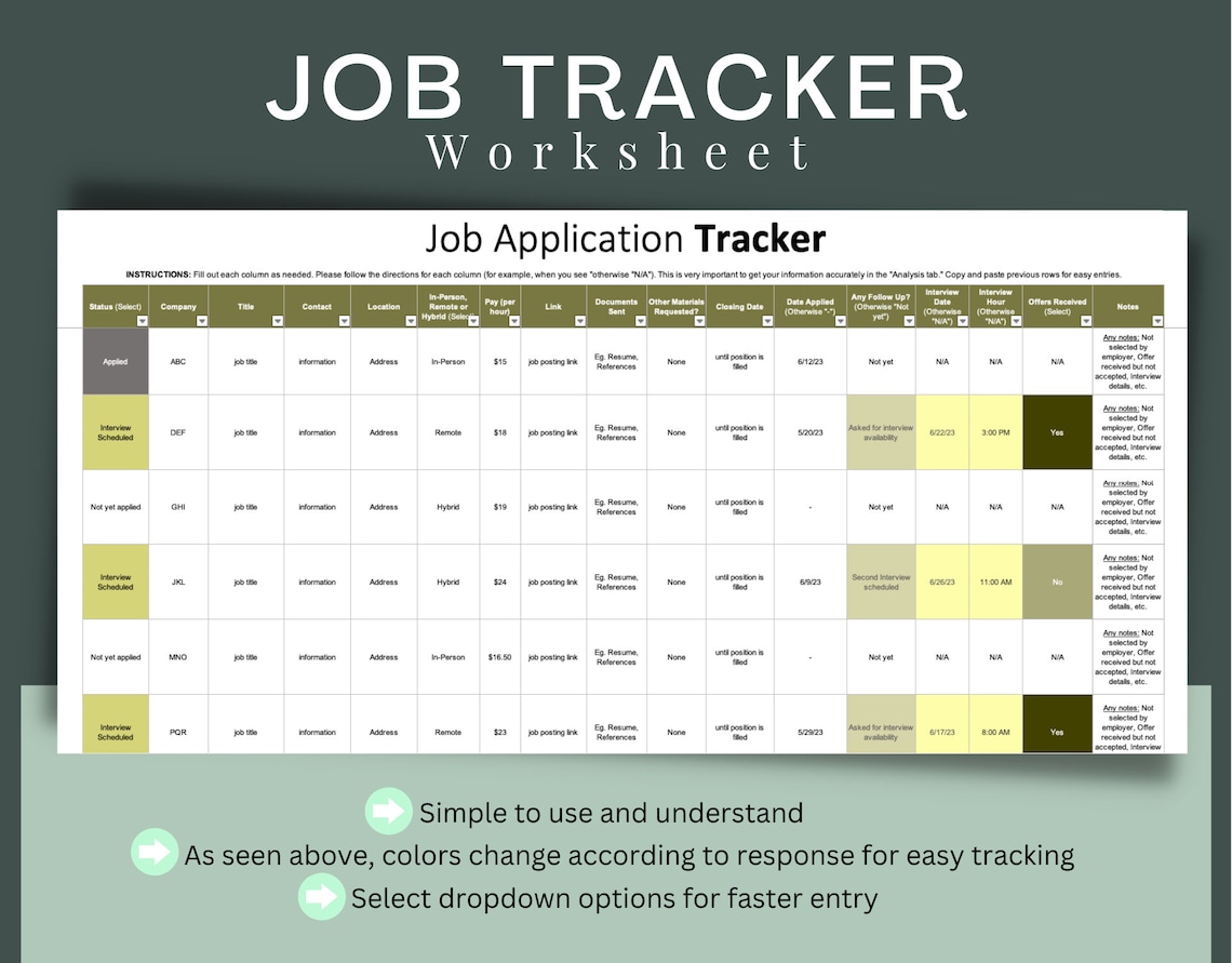 Job Application Tracker, Excel Template, Job Interview Planner ... Job Application Tracker, Excel Template, Job Interview Planner ...