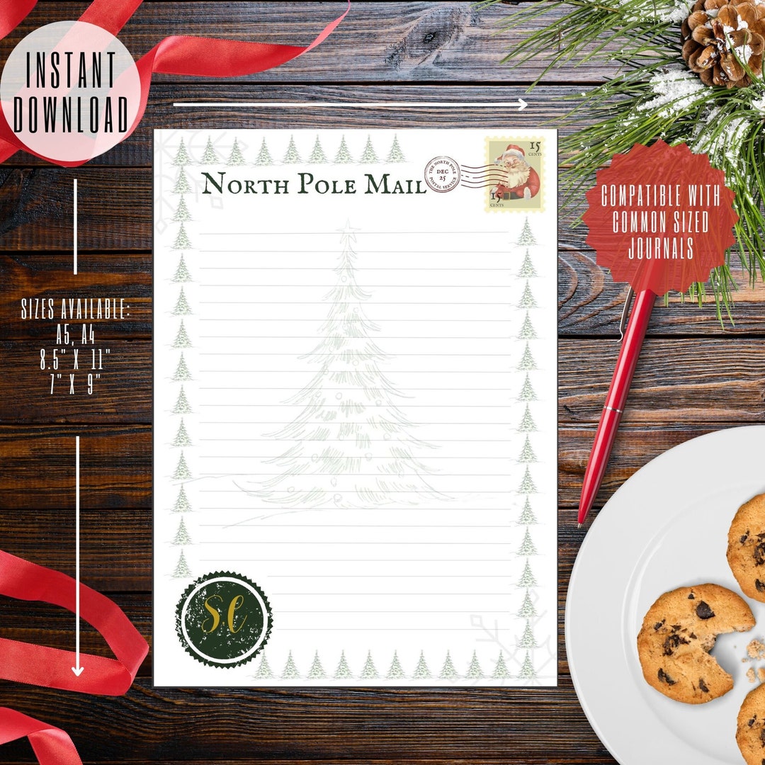 Printable Christmas Journal Page Santa Stationary Holiday - Etsy
