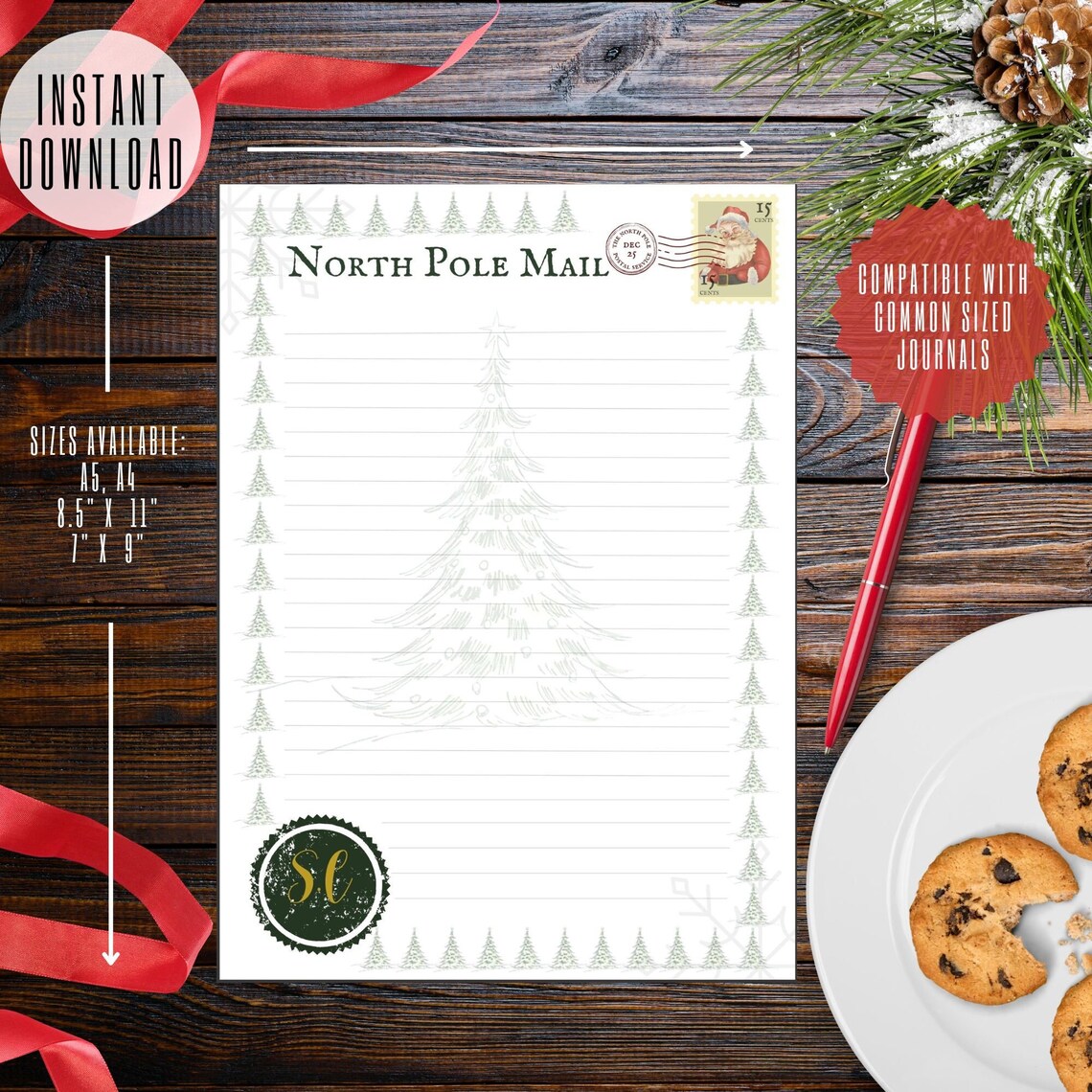 Printable Christmas Journal Page Santa Stationary Holiday - Etsy