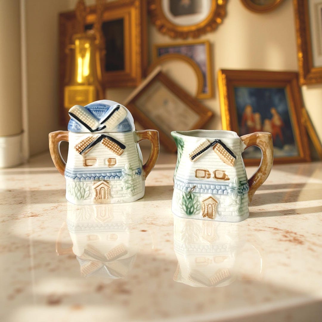 Adorable Vintage Cottagecore Dutch Windmill Sugar and Cream Set ...