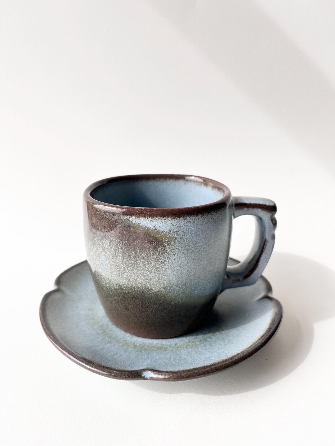 Vintage 1960s-70s Blue Frankoma Pottery Mug With Saucer Woodland Moss ...
