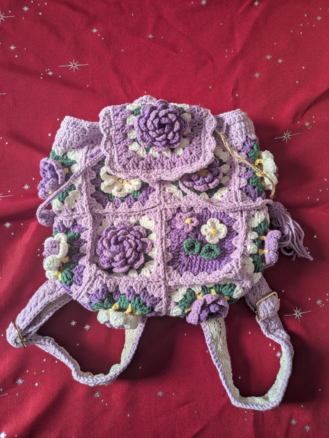 Purple Crochet Granny Square Flower Backpack - Etsy